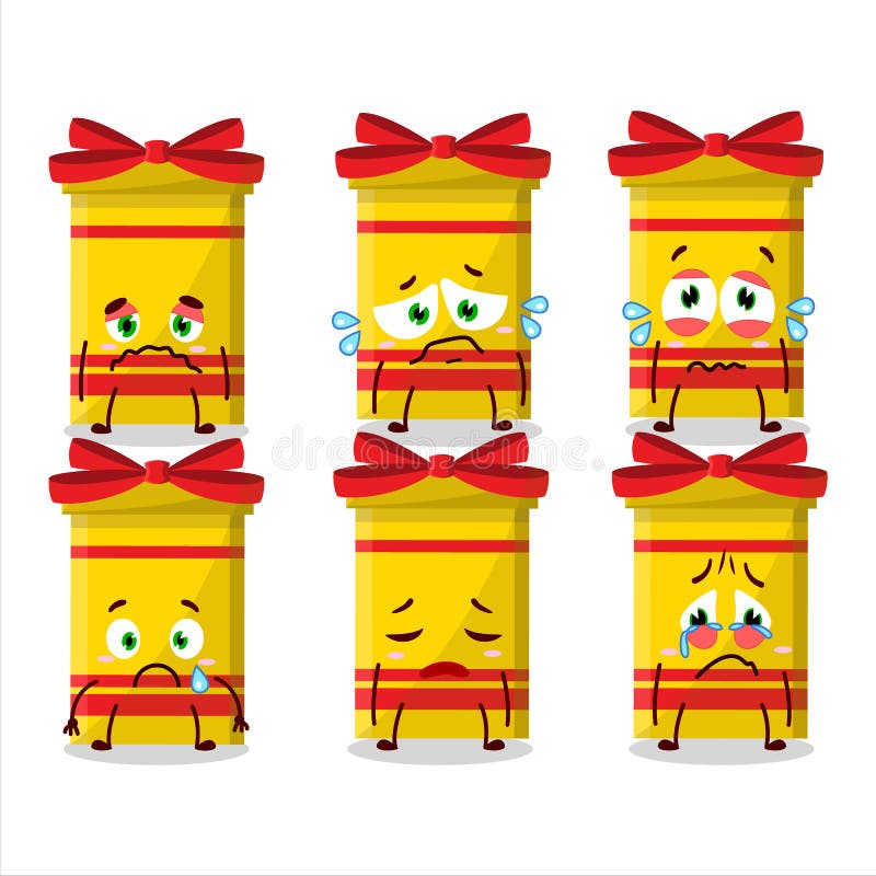 Yellow Long Gift Box Cartoon Character with Sad Expression Stock Vector ...