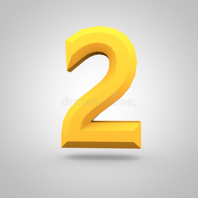 Yellow Low Poly Alphabet Number 2 Isolated on White Background. Stock ...