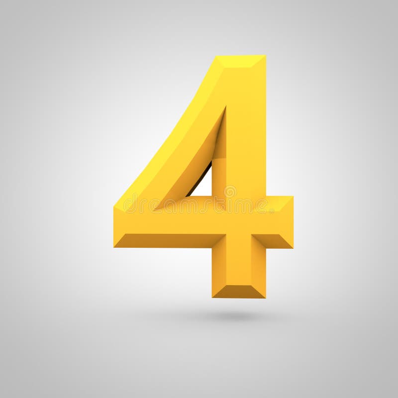 Yellow Low Poly Alphabet Number 4 Isolated on White Background. Stock ...
