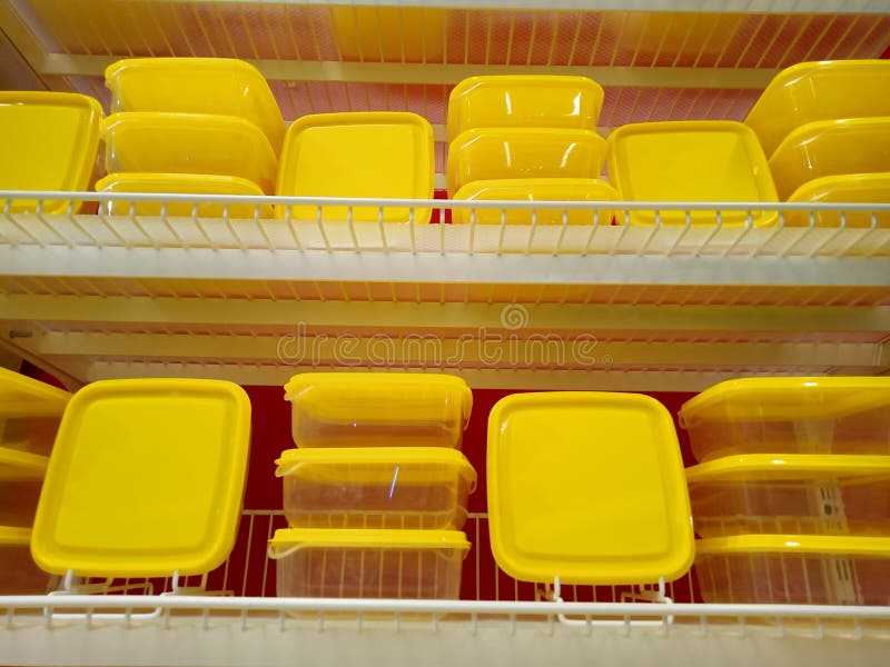 Yellow Lunch Boxes on the Rack Stock Image - Image of orange ...