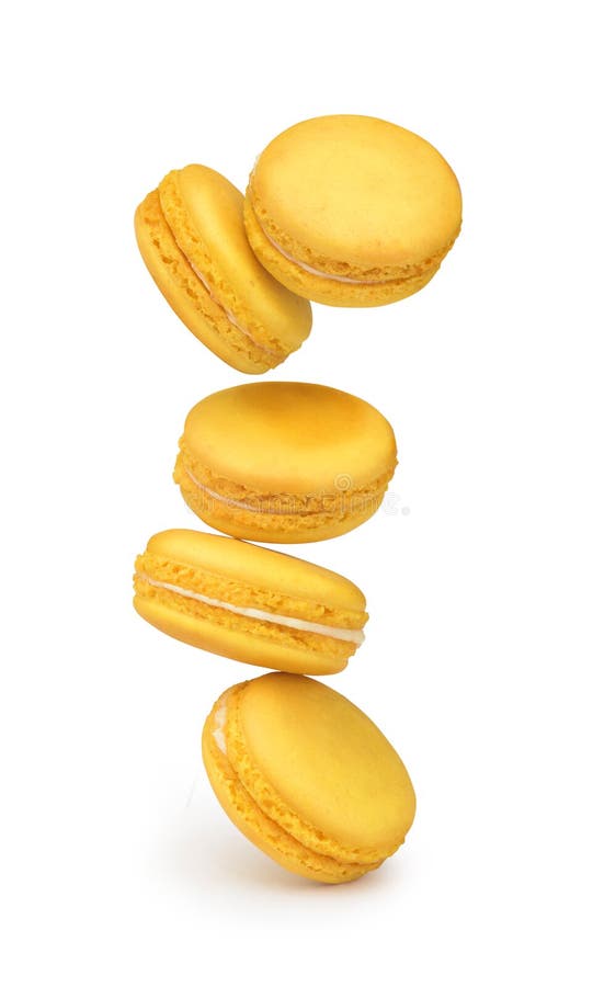 Yellow Macaroons Isolated on White, Selective Focus Stock Photo - Image ...