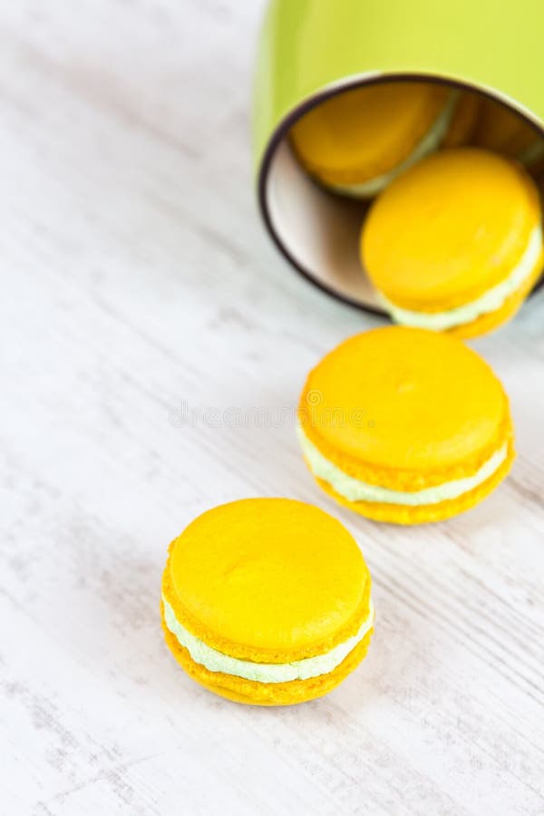 Yellow Macaroons Isolated on White, Selective Focus Stock Photo - Image ...