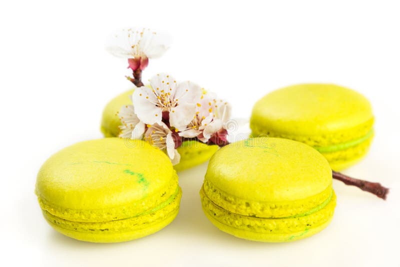 Yellow Macaroons Isolated on White, Selective Focus Stock Photo - Image ...