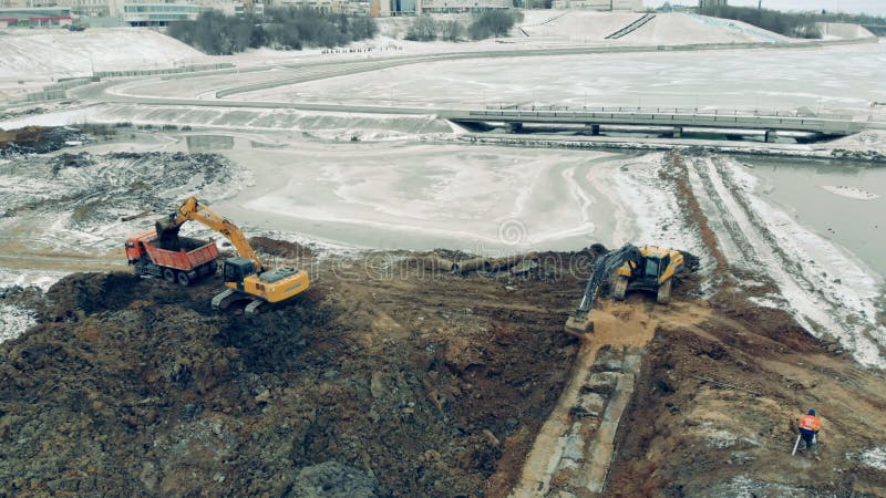 Excavator is Digging Copper Ore in a Top View Stock Footage - Video of ...