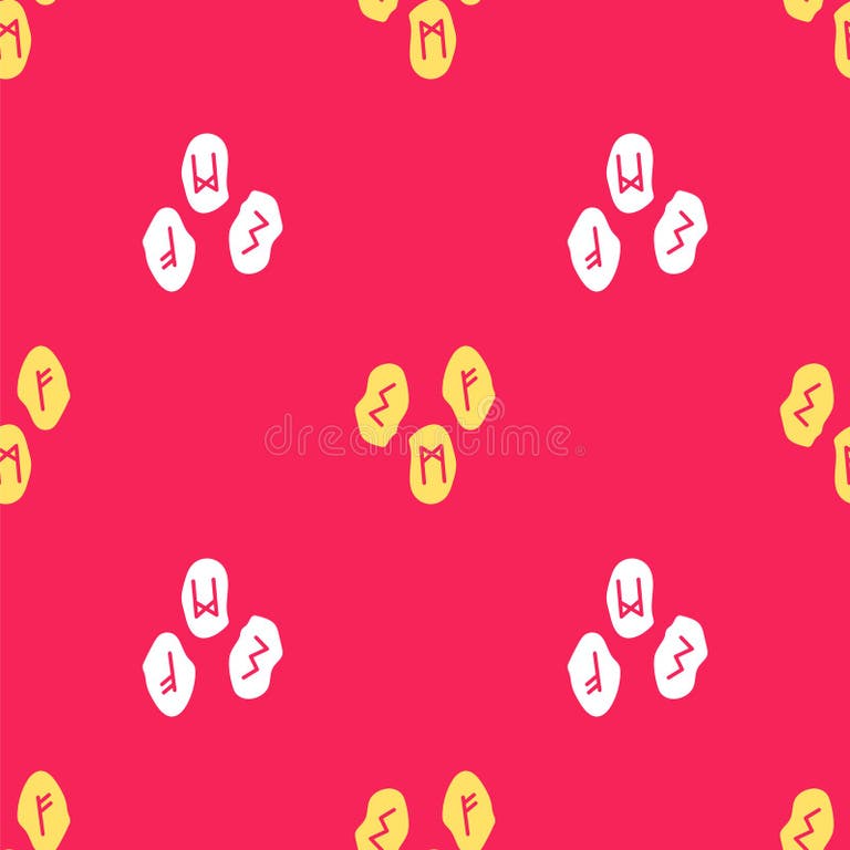 Yellow Magic Runes Icon Isolated Seamless Pattern on Red Background ...