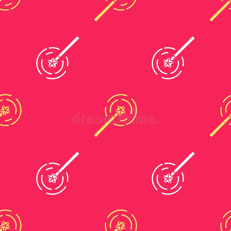 Yellow Magic Wand Icon Isolated Seamless Pattern on Red Background ...