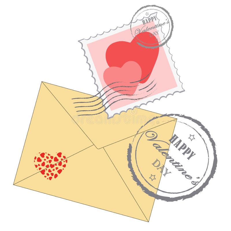 Yellow Mail Envelope with Postage Stamp and Postmark Stock Vector ...