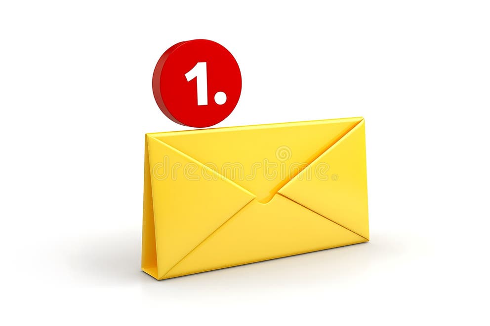Yellow Mail Envelope with Red 1 Notification Icon in Flat Design Style ...