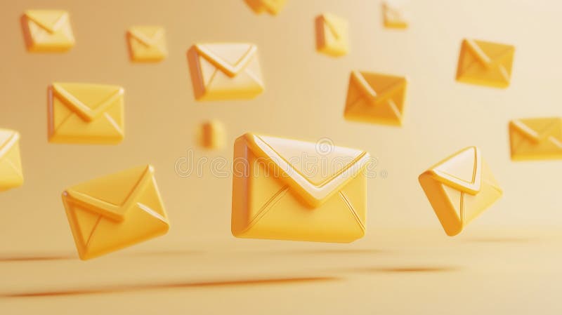 Yellow Mail Envelopes Floating in a Bright Background Create a Cheerful ...