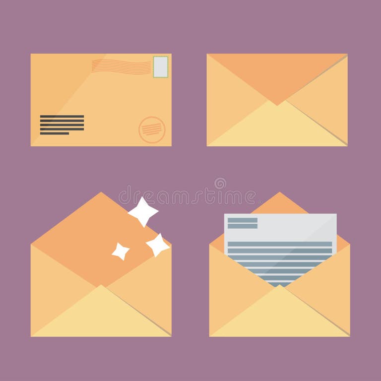 Yellow Mail Icon Set in Flat Design Style Stock Vector - Illustration ...