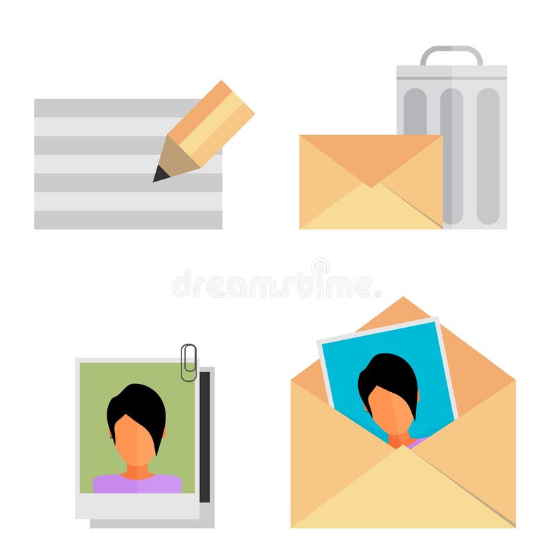 Yellow Mail Icon Set in Flat Design Style Stock Vector - Illustration ...