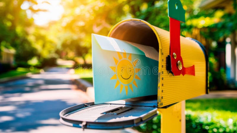 A Yellow Mailbox with a Smiley Face on the Front, AI Stock Image ...