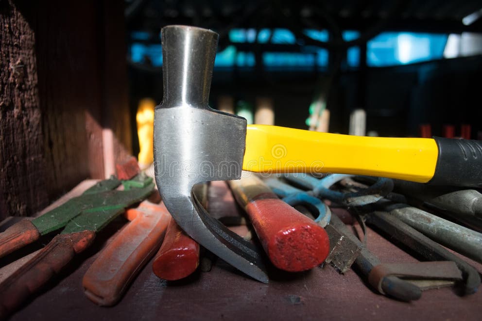 Yellow mallet stock photo. Image of worker, table, nail - 50296938