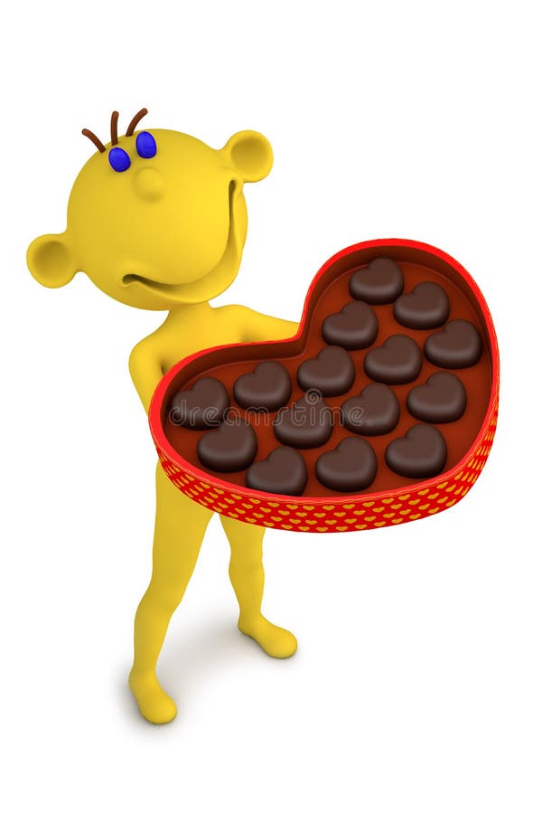 Yellow Man with the Box of Chocolate Candies Stock Illustration ...