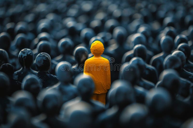 A Yellow Man Stands Out in a Black Crowd . Stock Illustration ...