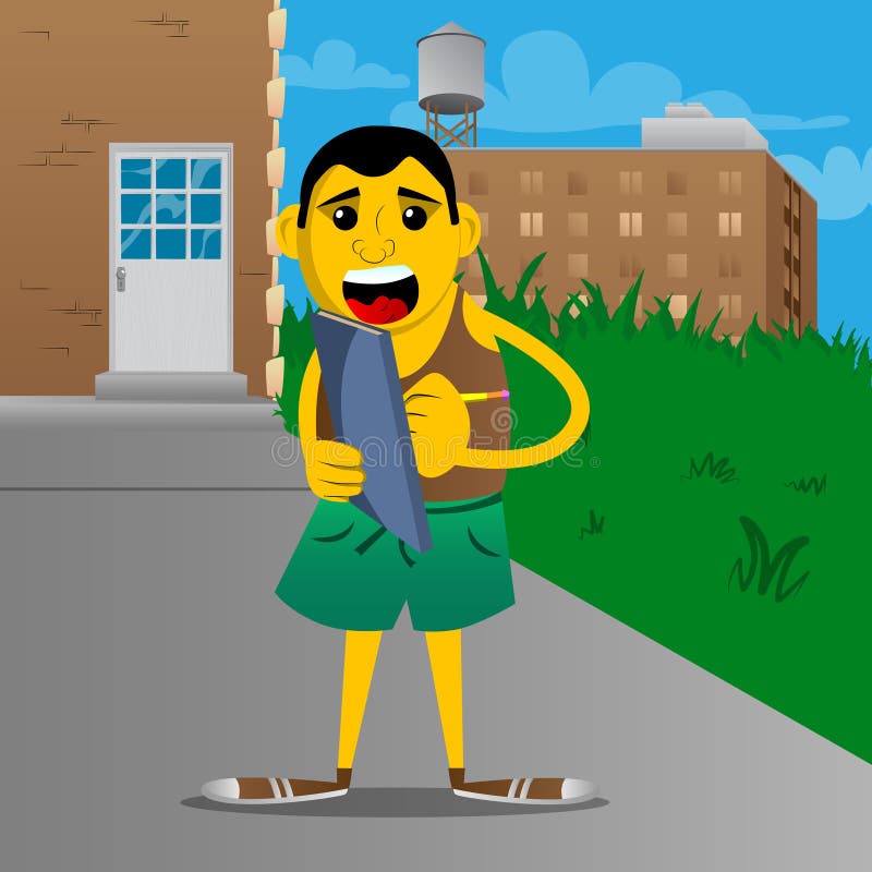 Yellow Man Writing on a Books Cover. Stock Vector - Illustration of ...