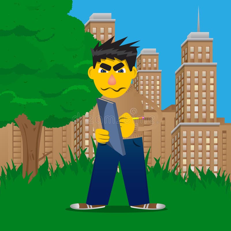 Yellow Man Writing on a Books Cover. Stock Vector - Illustration of ...