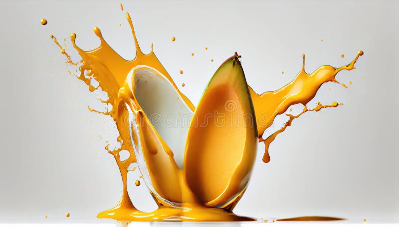 Yellow Mango Dripping in Mango Smoothie on White Background AI ...