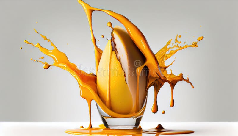 Yellow Mango Dripping in Mango Smoothie on White Background AI ...