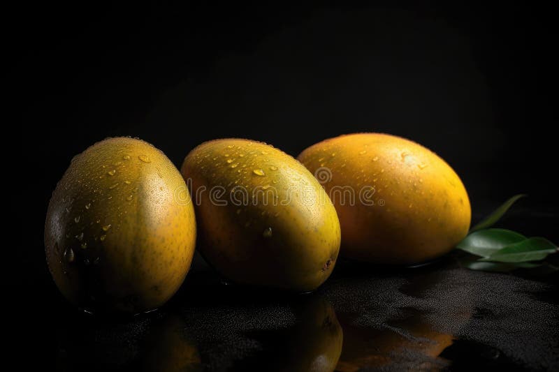 Yellow Mango with Drops on Black Gradient Background. Generative AI ...