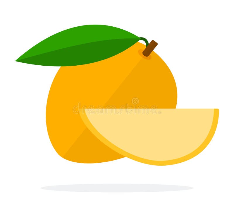 Yellow Mango with Leaf and Slice of Mango Flat Isolated Stock Vector ...