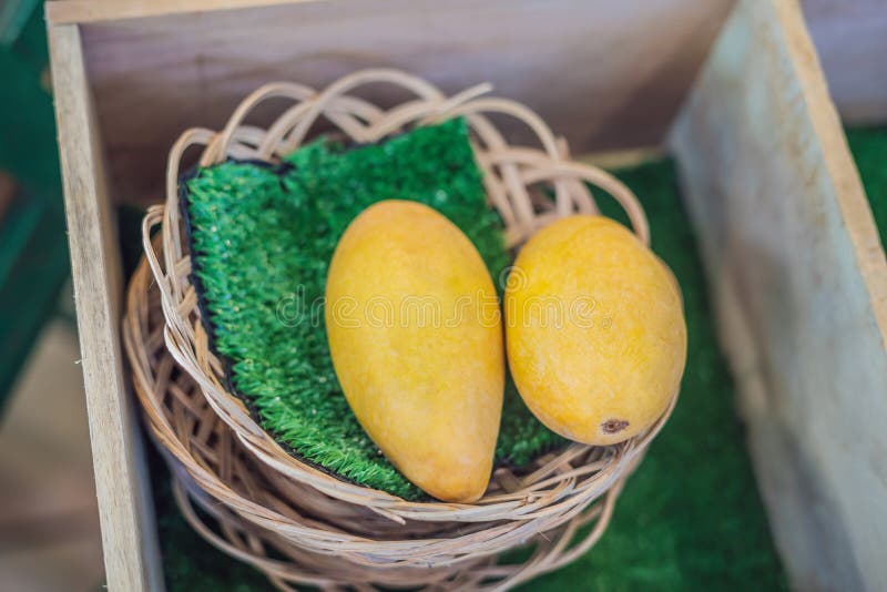Yellow Mango on Market - Exotic Thai Fruits Stock Image - Image of ...