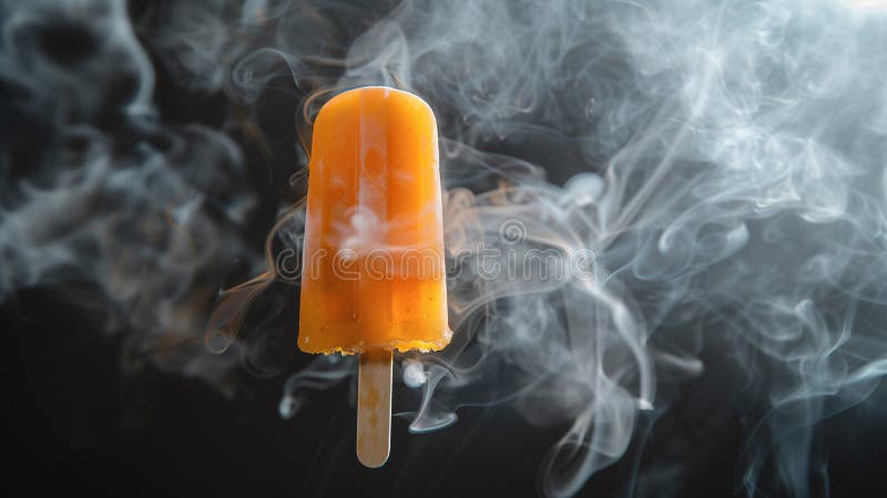 Yellow Mango Popsicle on a Stick Against a Dark Background Stock ...
