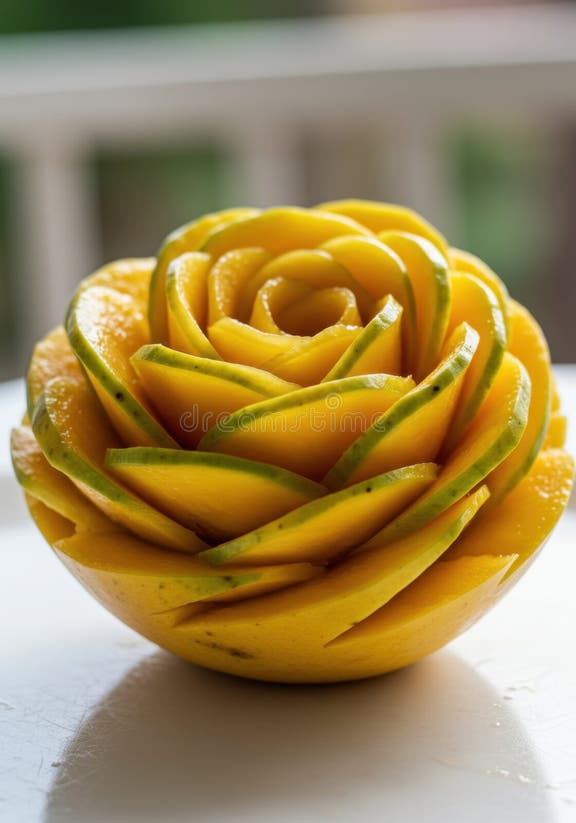 Yellow Mango Rose Fruit Carving Close Up Stock Illustration ...