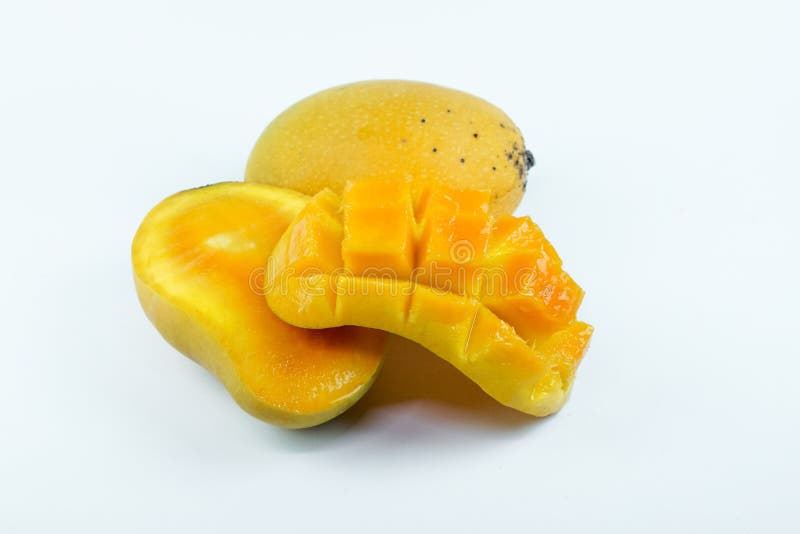 Mango Cut into Squares on Wooden Cutting Board Stock Image - Image of ...