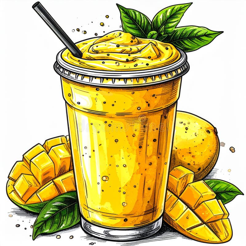 Yellow Mango Smoothie Illustration with Fresh Fruit Stock Illustration ...