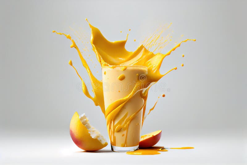 Yellow Mango Smoothie Splashed on White Background AI Generative Stock ...