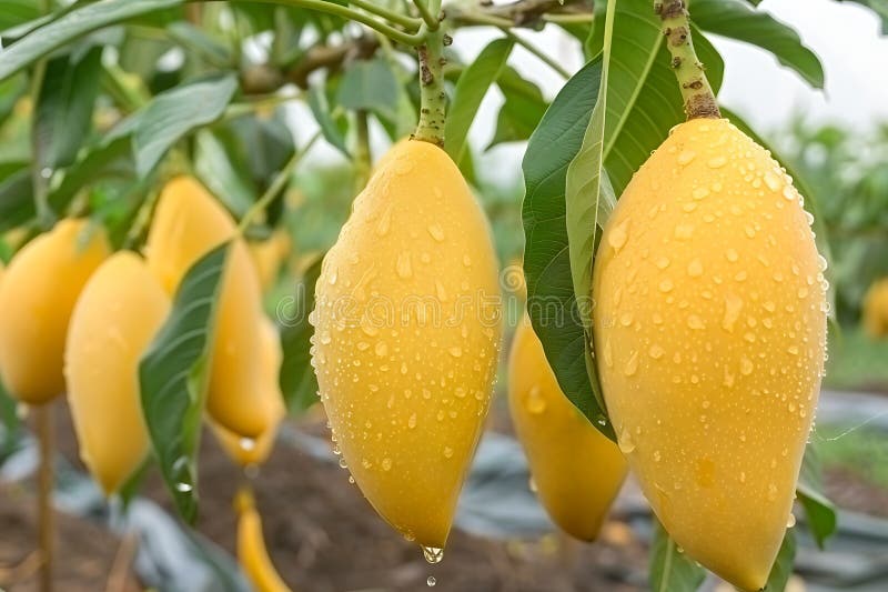 Yellow Mango on Tree and Water Stock Illustration - Illustration of ...