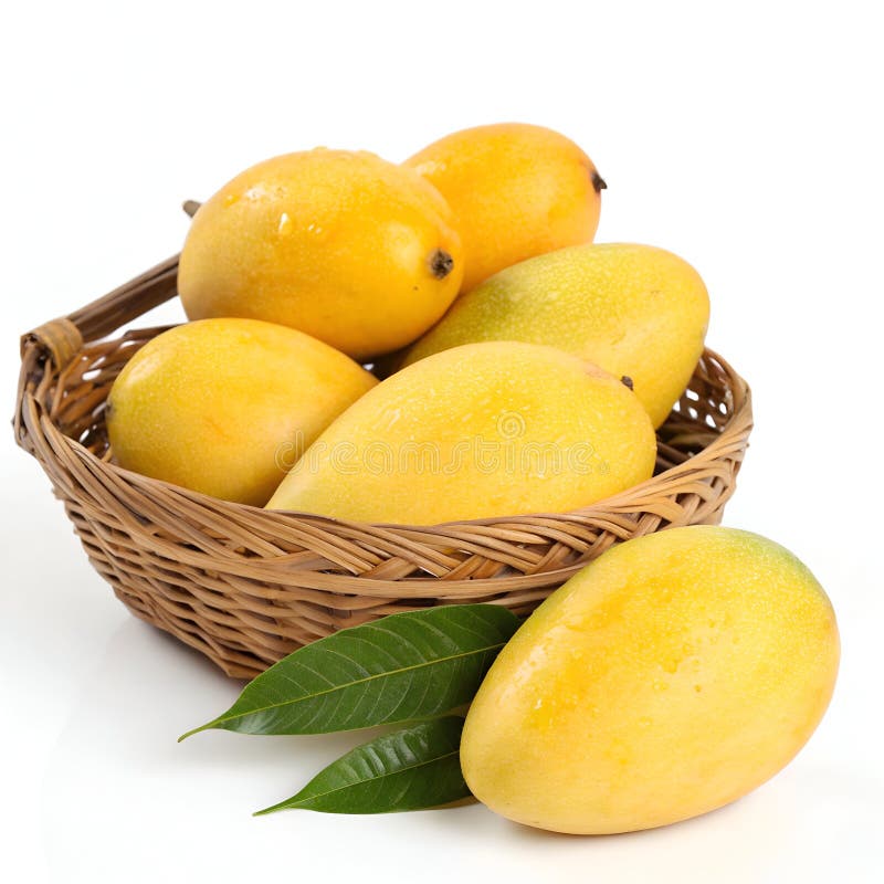 Yellow Mangoes in Basket Isolated on White Background Stock Illustration - Illustration of fresh ...