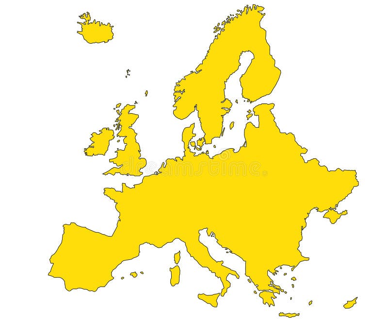 Yellow Map of Europe Continent Stock Illustration - Illustration of ...
