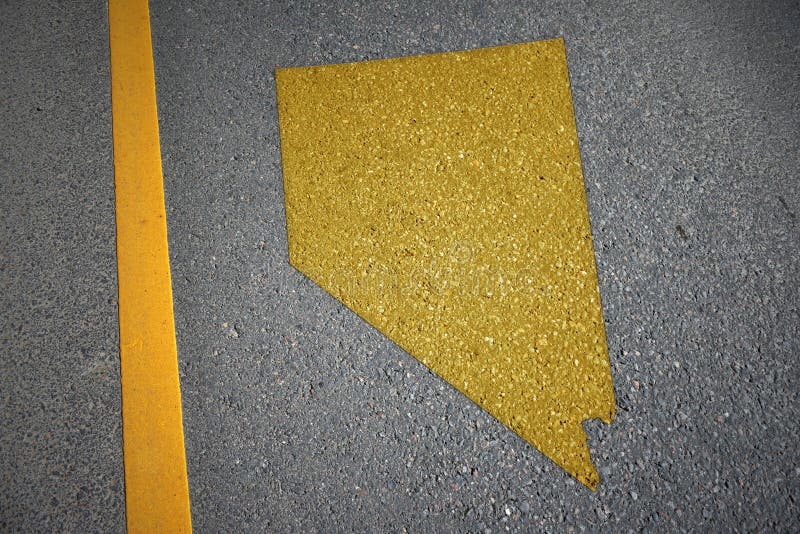 Yellow Map of Nevada State on Asphalt Road Near Yellow Line Stock Photo ...