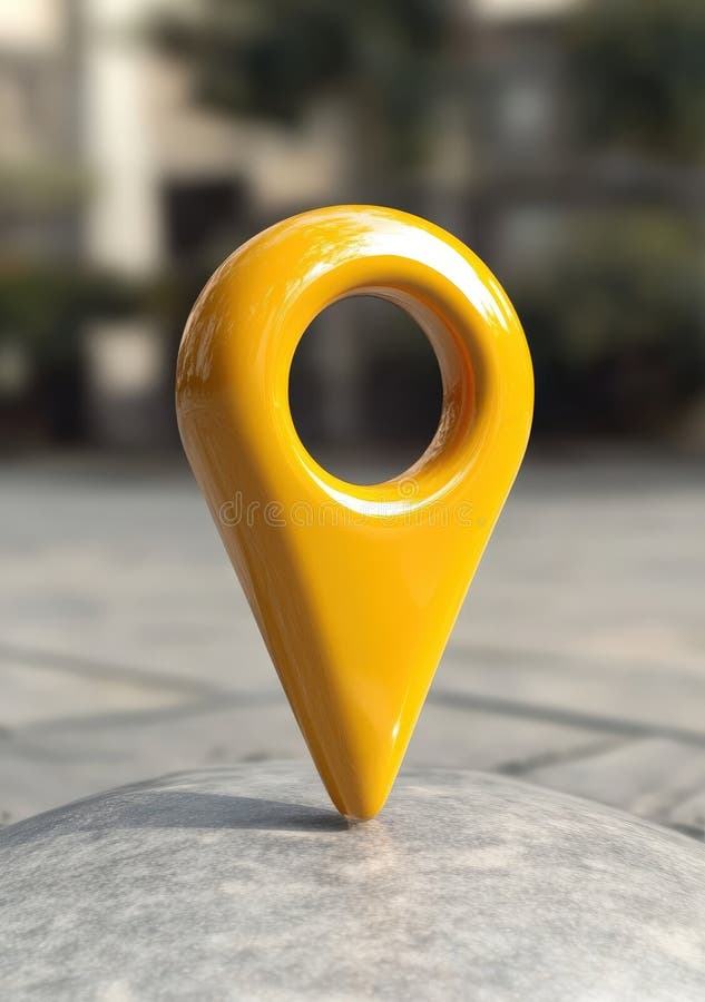 A Yellow Map Pin with a Hole on a White Background Stock Image - Image ...