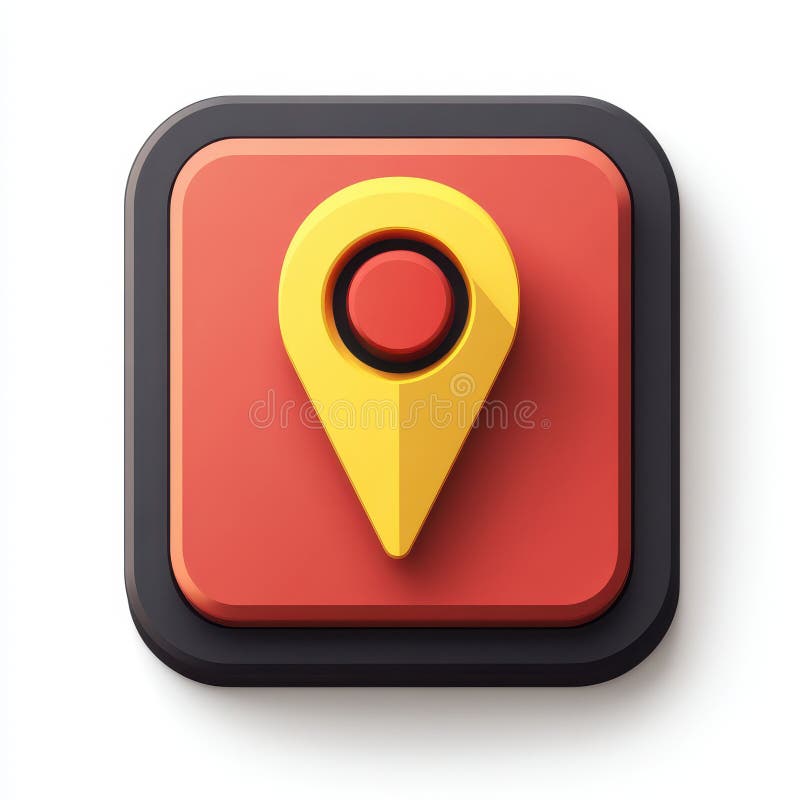 Yellow Map Pointer Icon on a Red Square Background, Representing ...