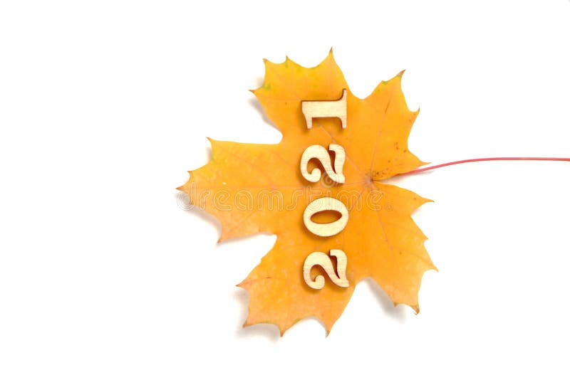 Yellow Maple Leaf with Numbers Two Thousand and Twenty-one Year,on a ...