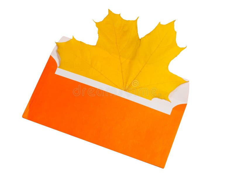 Yellow Maple Leaf in Orange Envelope Stock Image - Image of change ...