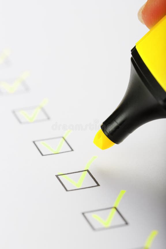 Yellow Marker with Markers on the Checklist Sheet Stock Photo - Image ...