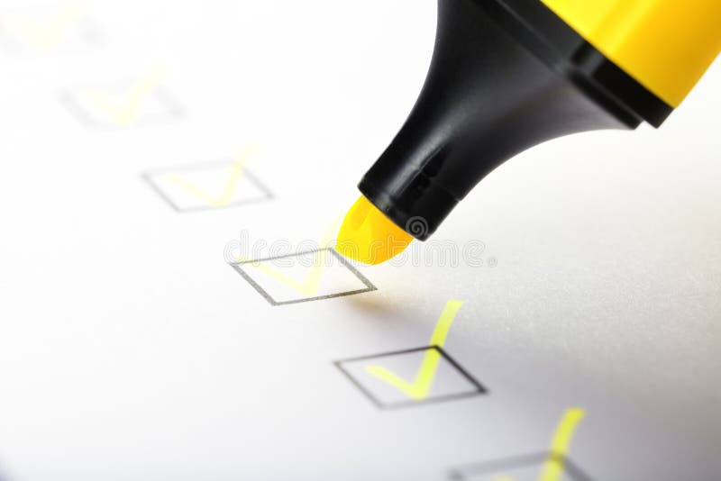 Yellow Marker with Markers on the Checklist Sheet Stock Photo - Image ...