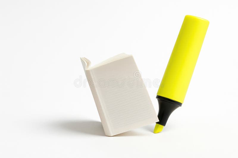 A Yellow Marker Resting on a Small Book. Space for Text. Stock Photo ...
