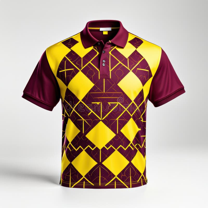 Yellow and Maroon Polo Shirt with Geometric Pattern. Stock Illustration ...