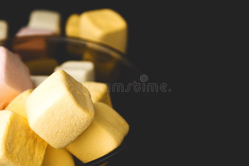 Yellow Marshmallow, on a Dark Background, Top View, Scattered, Square ...