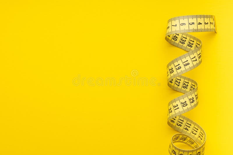 Yellow Measuring Tape on Yellow Background. Top View Stock Image ...