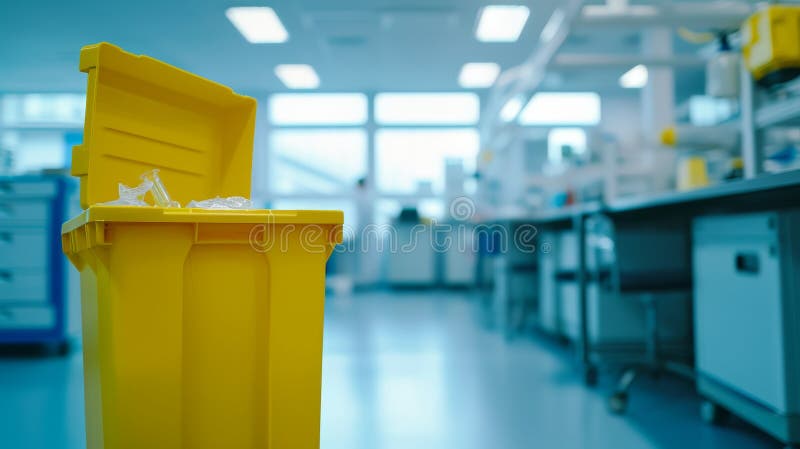 Yellow Medical Waste Bin in a Bright Laboratory Setting Stock Photo ...