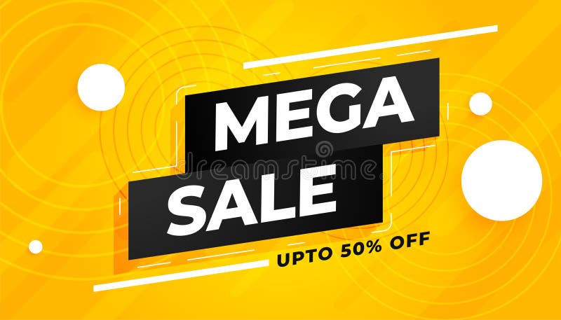 Yellow Mega Sale Banner in Ribbon Style Vector Stock Vector ...