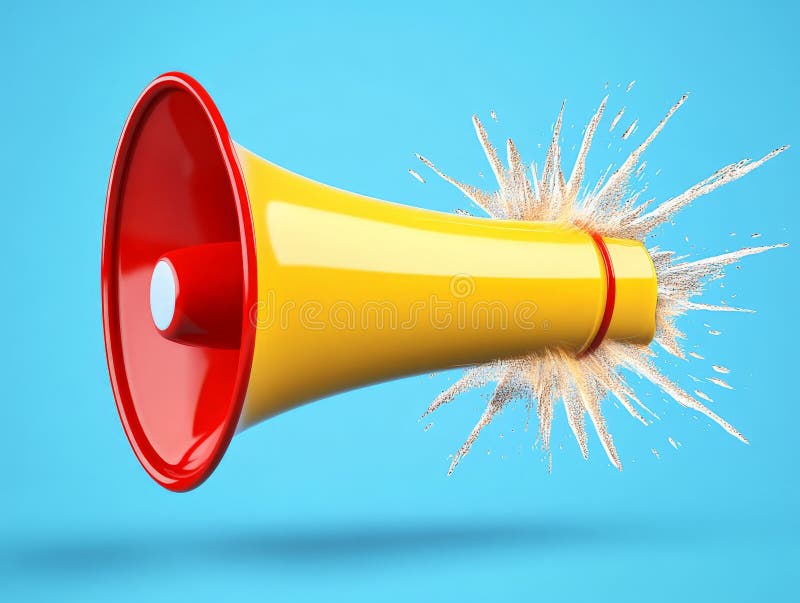 Yellow Megaphone Explosive Light Effect on Vibrant Blue Background ...