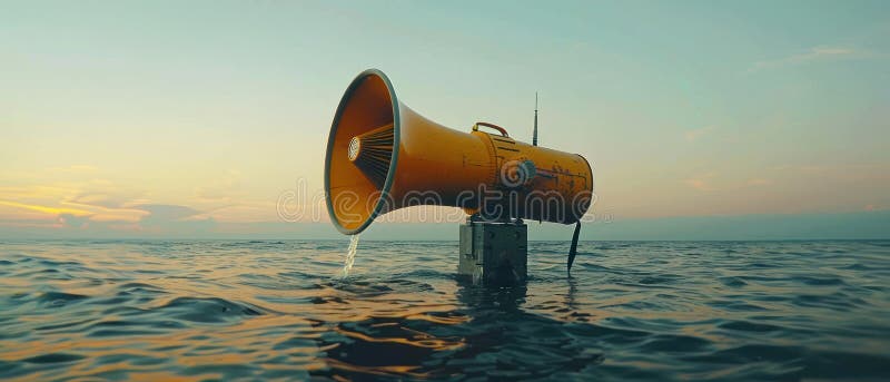Yellow Megaphone Floating in the Middle of the Ocean Stock Image ...