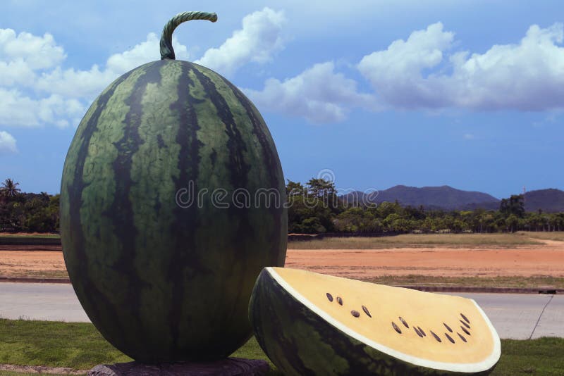 Yellow Melon Statue in the Garden Stock Photo - Image of freshness ...